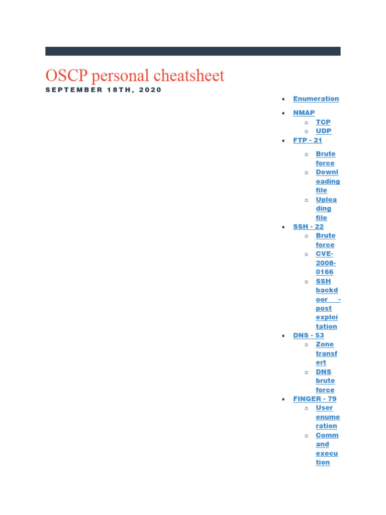 OSCP Personal Cheatsheet: September 18Th, 2020 o o o o | PDF | Php | Internet