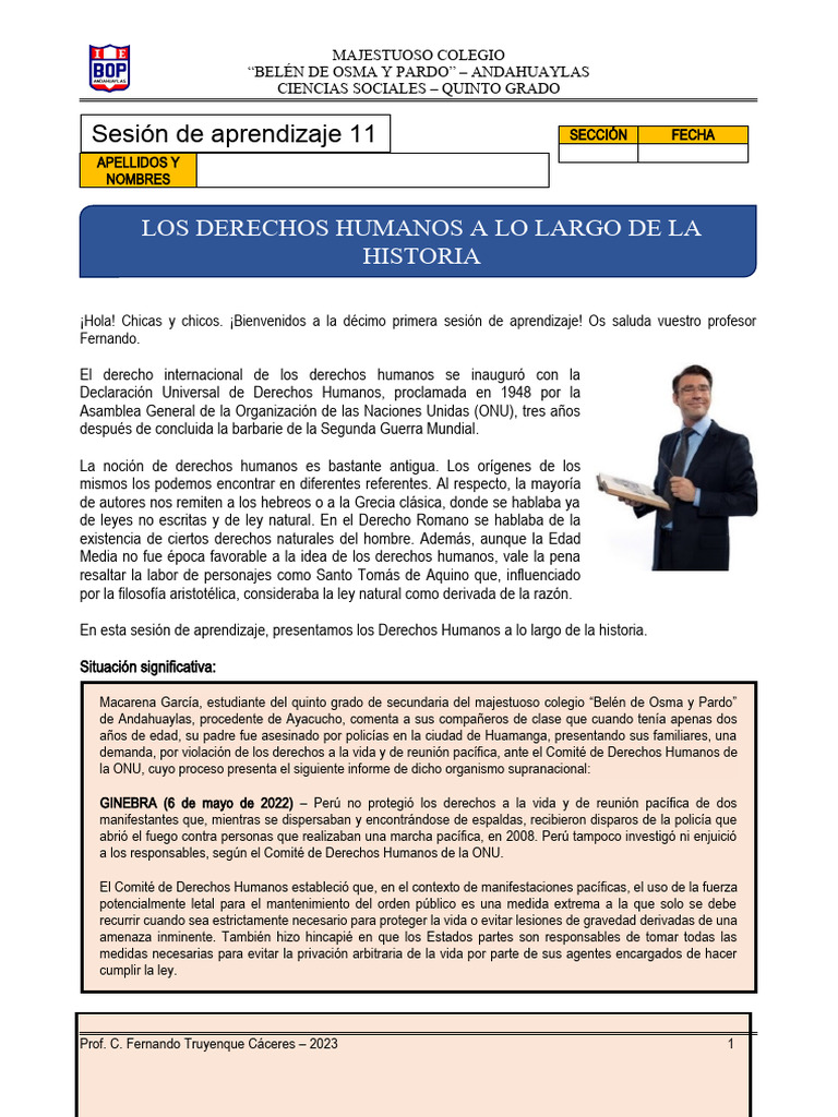 Ficha de Aprendizaje Eda 5 - 5to. Grado (10!11!2023) | PDF | Derechos humanos | Derechos