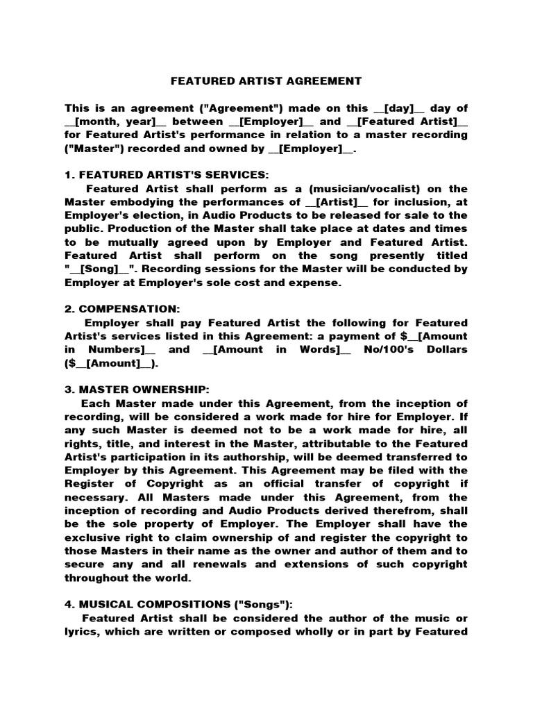 Standard - Featured Artist Agreement | PDF | Arbitration | Copyright