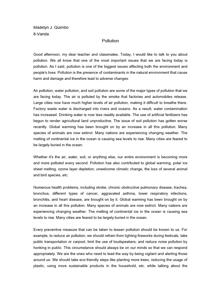 Pollution Speech | PDF | Air Pollution | Pollution