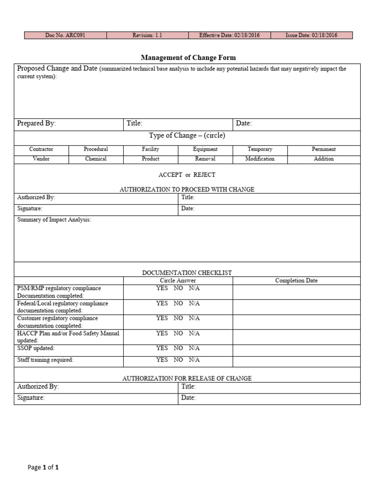 Management of Change Form Template | PDF