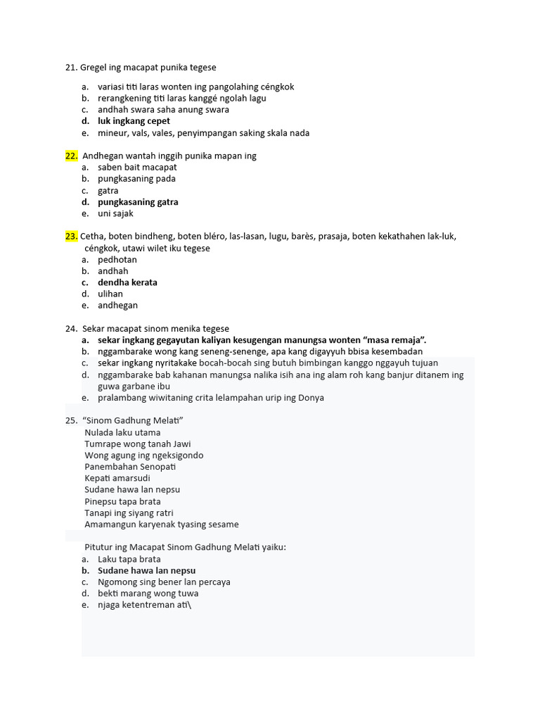 Bahasa Jawa Nomor 21-25 | PDF