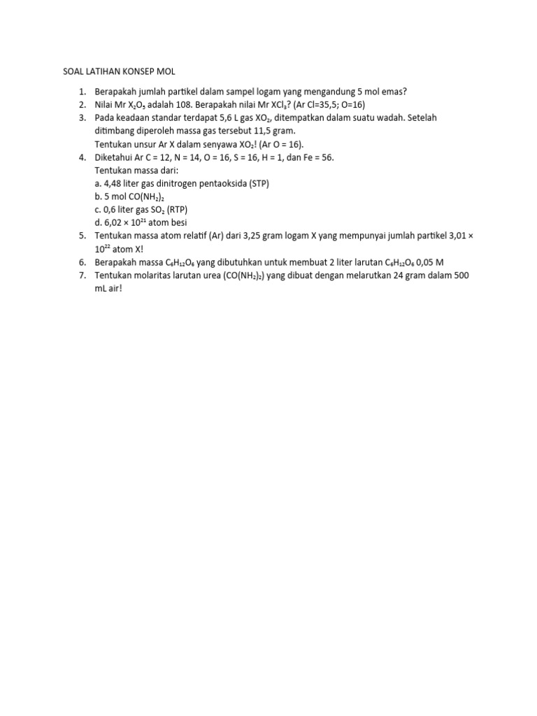 Soal Latihan Konsep Mol | PDF