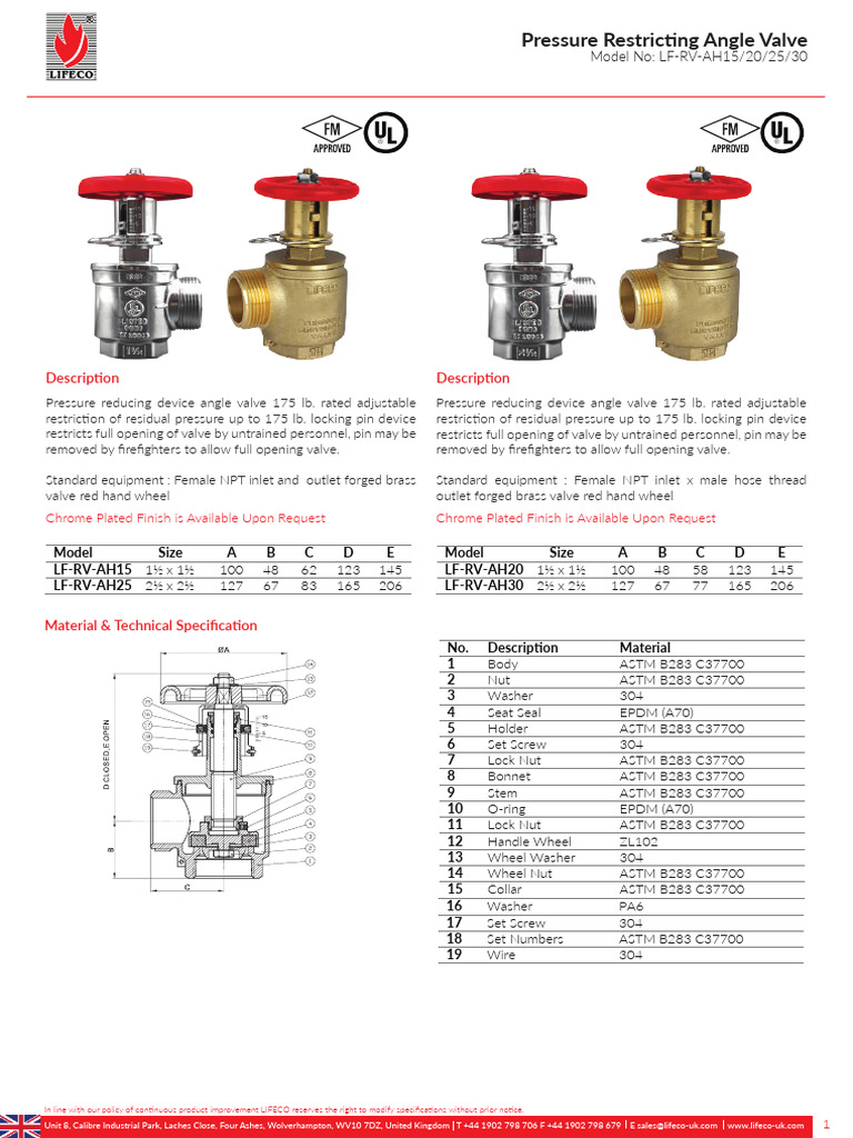 Pressure Restricting Angle Valve LF-RV-AH | PDF | Valve | Screw