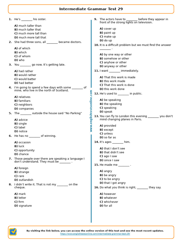 1590 - Intermediate Grammar Test | PDF