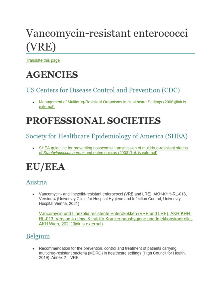 Vancomycin-Resistant Enterococci (VRE) : Agencies | PDF | Multiple Drug ...