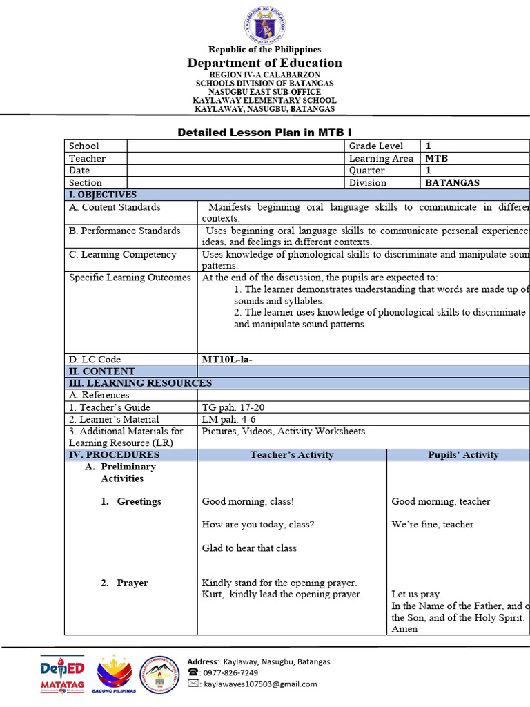 DLP MTB | PDF | Teachers | Prayer