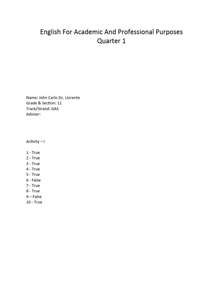 English For Academic and Professional Purposes Quarter 1 | PDF | Essays | Cost Of Living