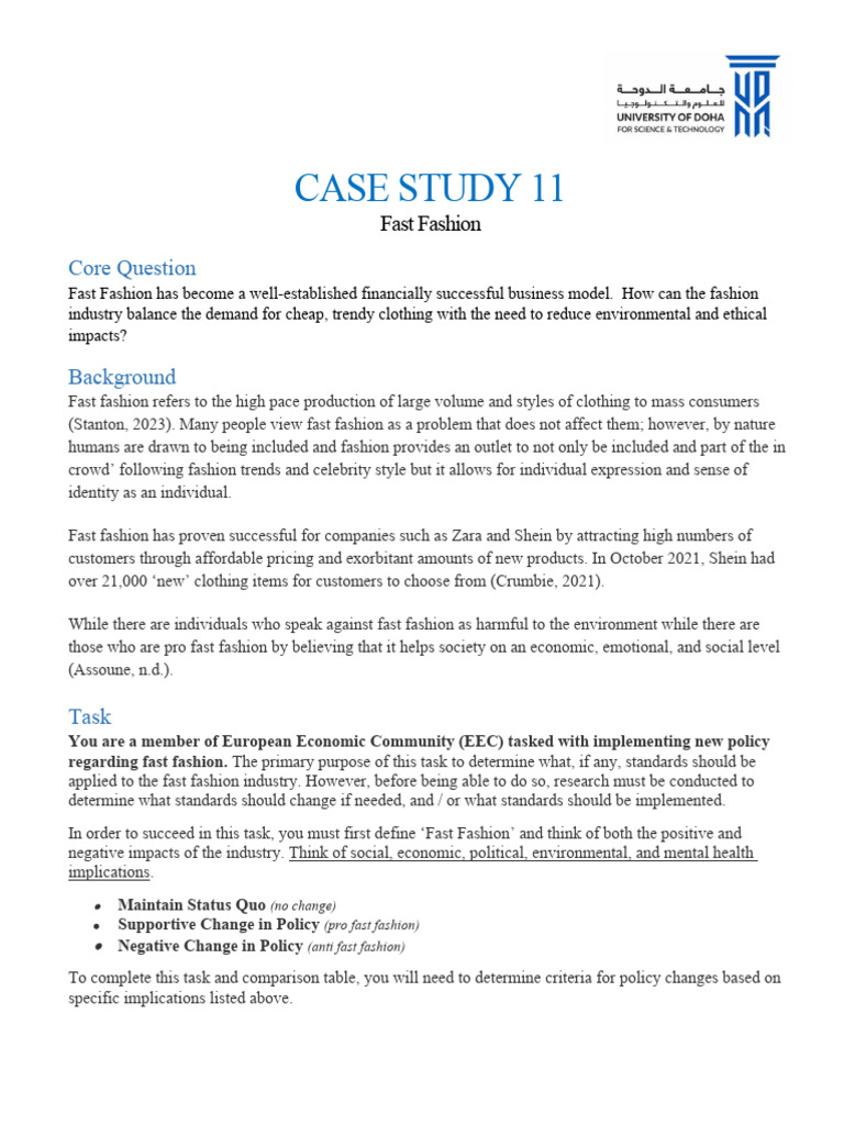 11 Fast Fashion Case Study New As | PDF | Fashion | Policy