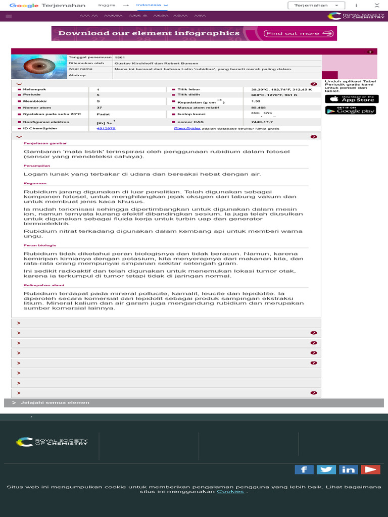 Rubidium - Informasi Unsur, Sifat Dan Kegunaan | PDF