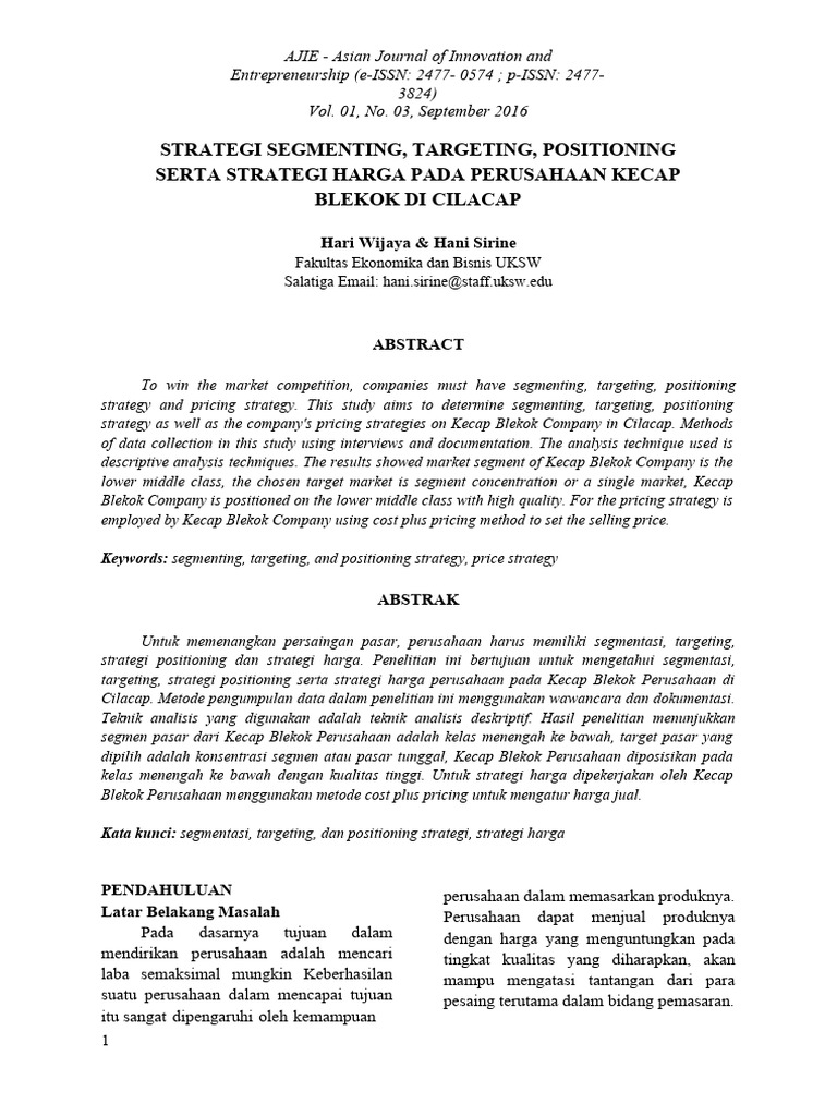 Jurnal Segmentasi, Targeting Dan Posisioning Kelompok 1 Agb B | PDF