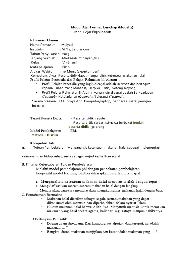 Modul Ajar Format Lengkap | PDF