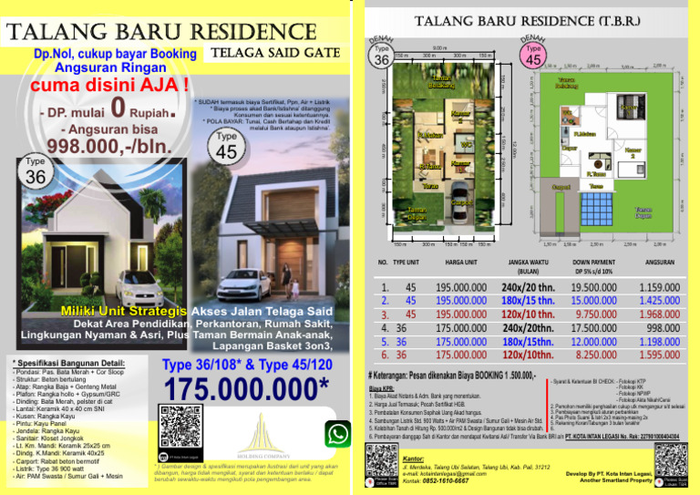 Brosur Talang Baru Residence Bank BTN 2022 Update Desember | PDF