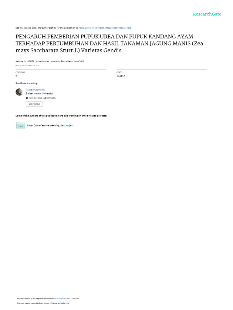 Pengaruh Pemberian Pupuk Urea Dan Pupuk Kandang Ay | PDF | Zat Kimia | Ilmu Kimia