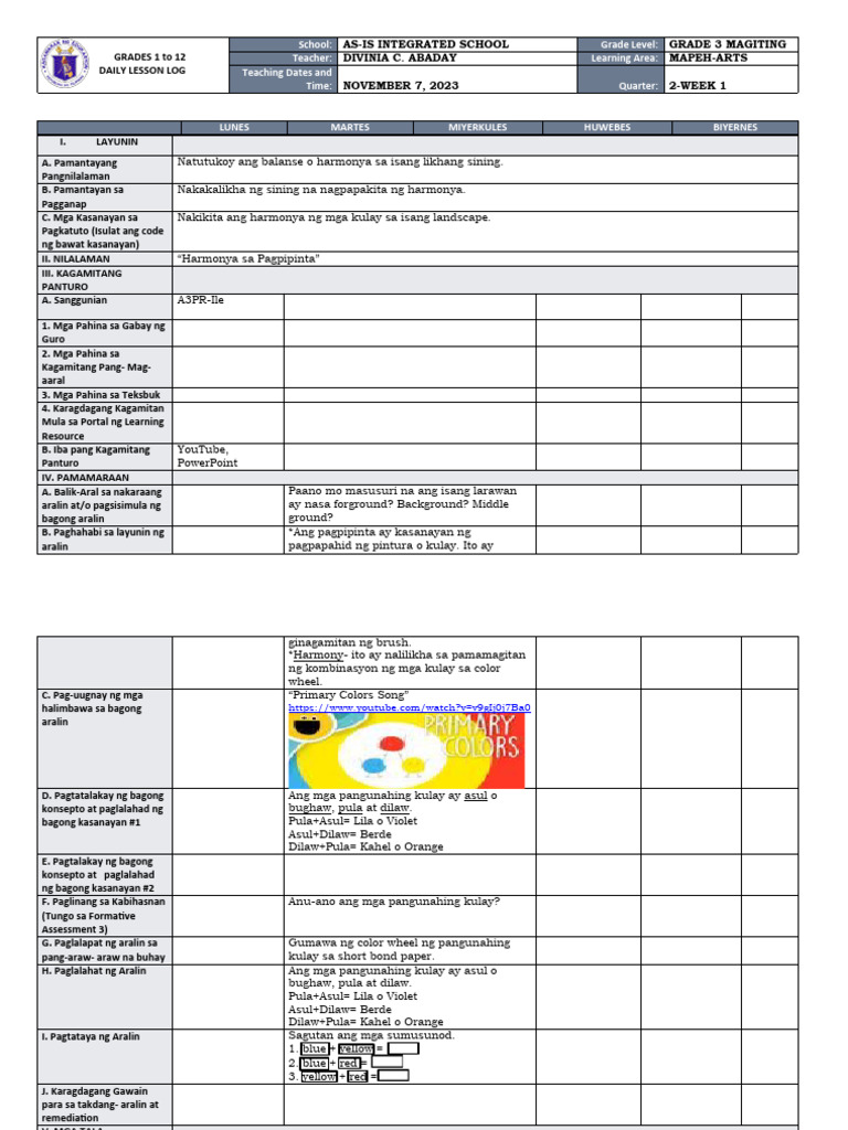 Arts DLL Q2 Week - 1 | PDF