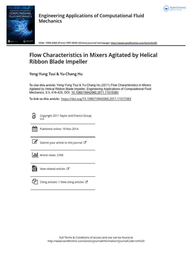 Flow Characteristics in Mixers Agitated by Helical Ribbon Blade ...