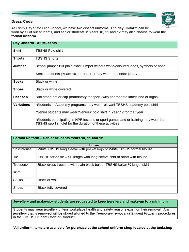 Trinity Bay High School Uniform Guide | PDF | Lifestyle