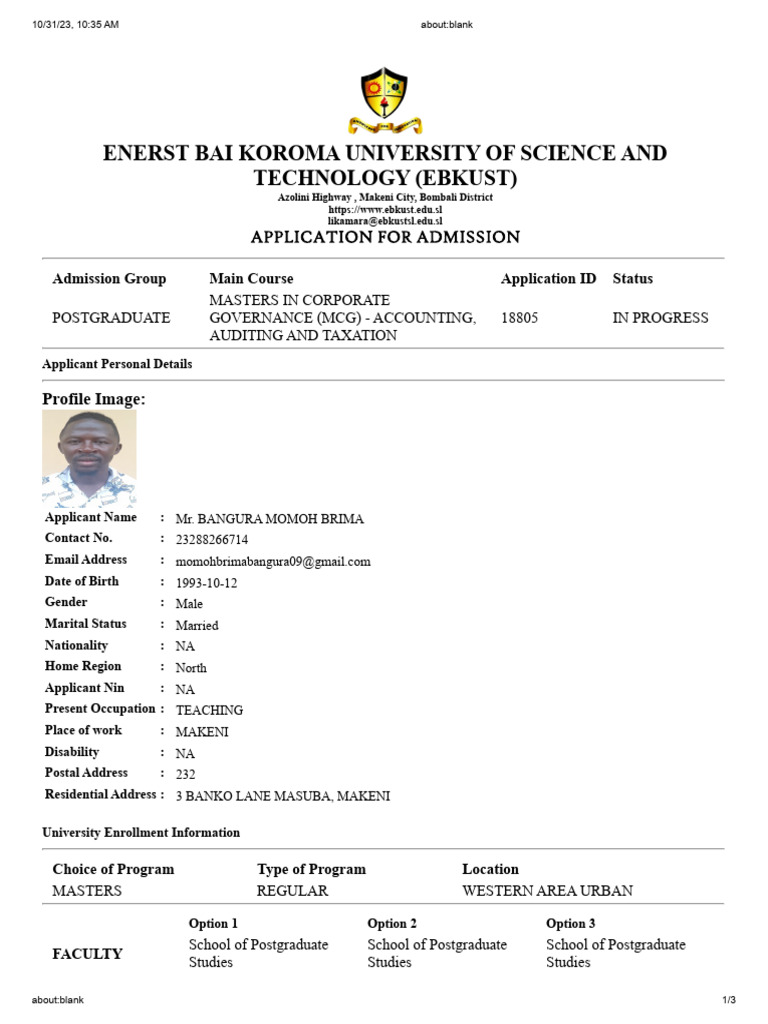 Enerst Bai Koroma University of Science and Technology (Ebkust) | PDF ...