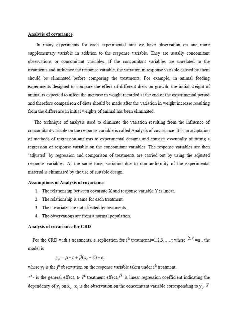 Analysis Of Covariance Pdf Analysis Of Covariance Dependent And Independent Variables