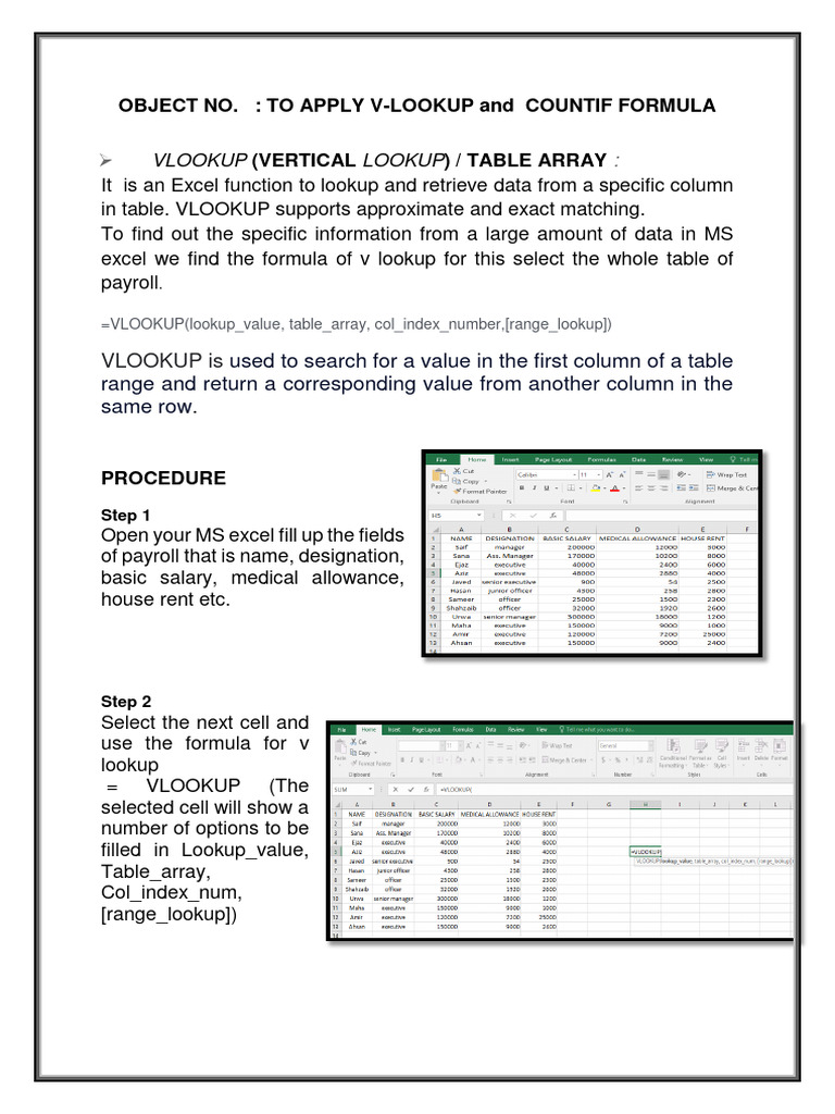 Vlookup (Vertical Lookup) / Table Array: Object No.: To Apply V-Lookup and Countif Formula | PDF ...