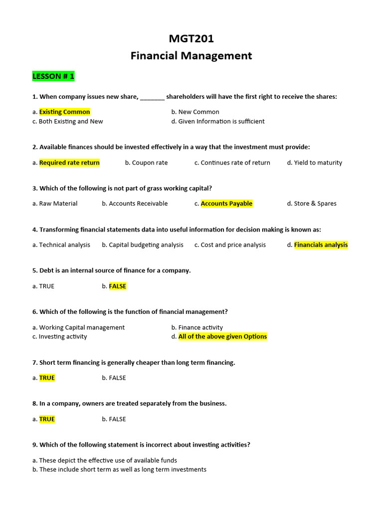 MGT201 Financial Management Overview | PDF | Present Value | Interest