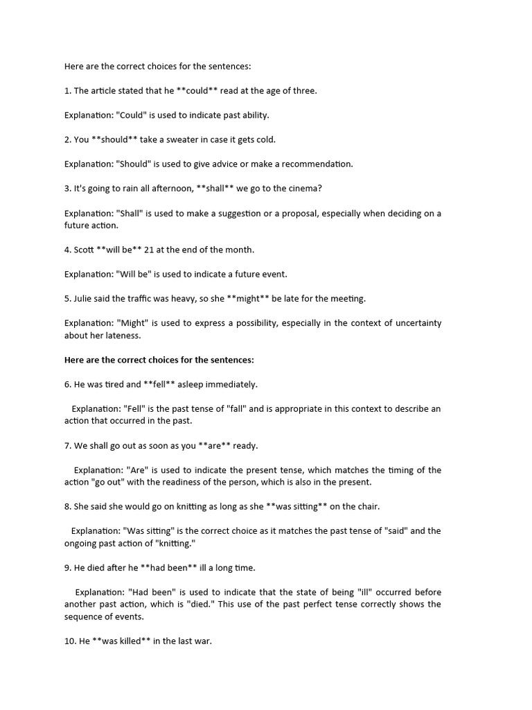 Here Are The Correct Choices For The Sentences | Download Free PDF | Cognitive Science ...