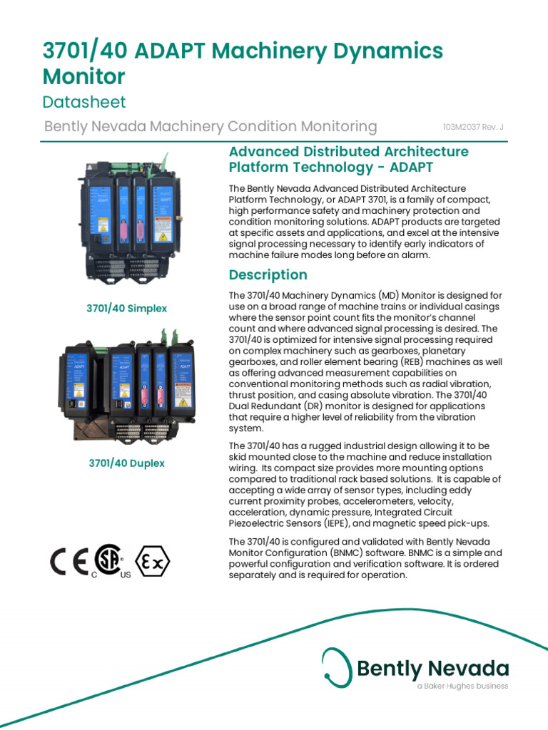 3701-40 ADAPT Machinery Dynamics Monitor Datasheet - 103M2037 | PDF | Relay | Central Processing ...
