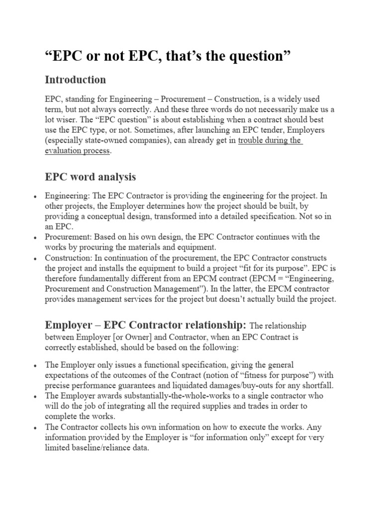 EPC or Not EPC | PDF | Procurement | Employment