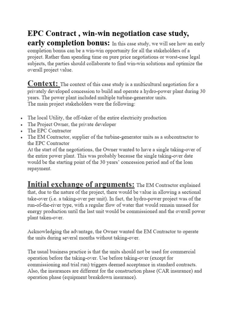 EPC Case Study Abstract Early Completion | PDF | Negotiation | Insurance