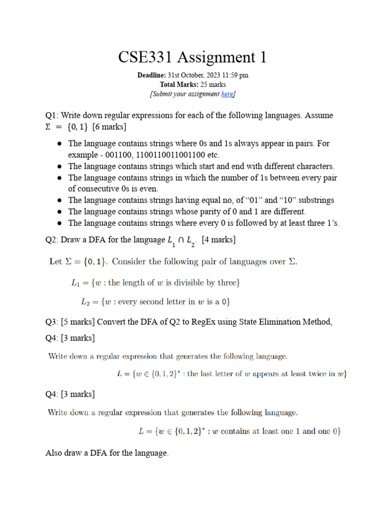 CSE331 - Assignment 1 - Fall 2023 | PDF | Teaching Methods & Materials | Language Arts & Discipline