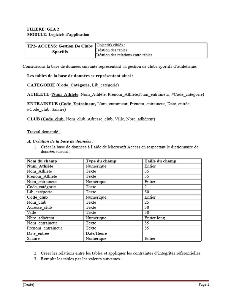 TP2 Access | PDF | Informatique | Génie logiciel