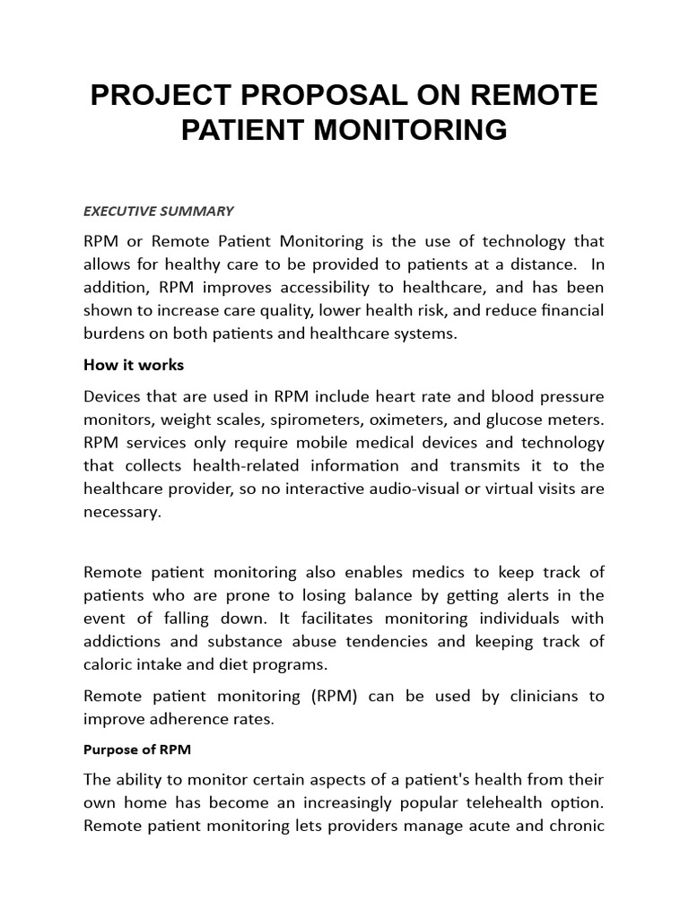 Remote Patient Monitoring Proposal | PDF | Social Programs | Health Care