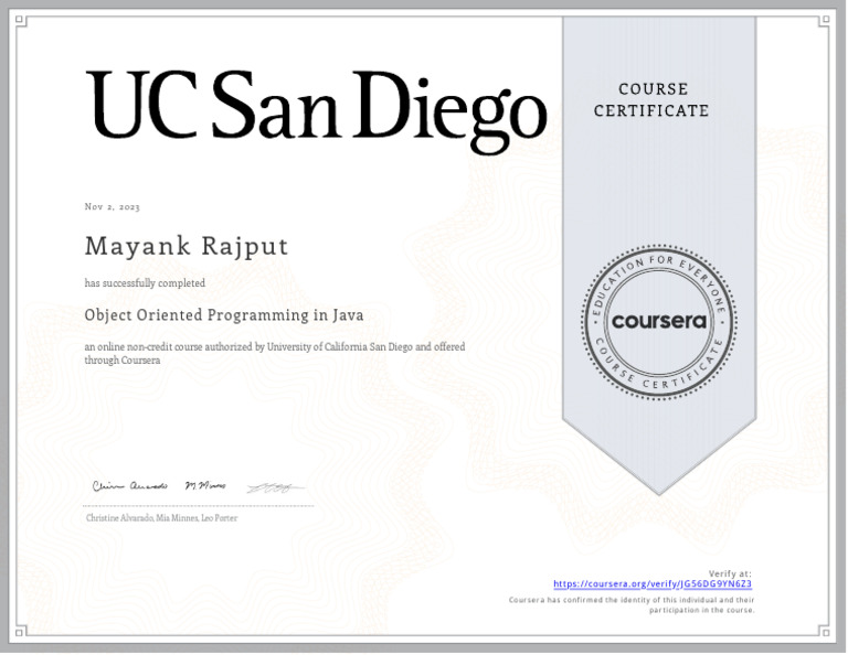 OOP's Java Certificate Coursera 2nd Year | PDF