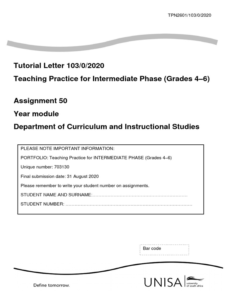Tutorial Letter 103/0/2020 Teaching Practice For Intermediate Phase (Grades 4 - 6) | PDF ...