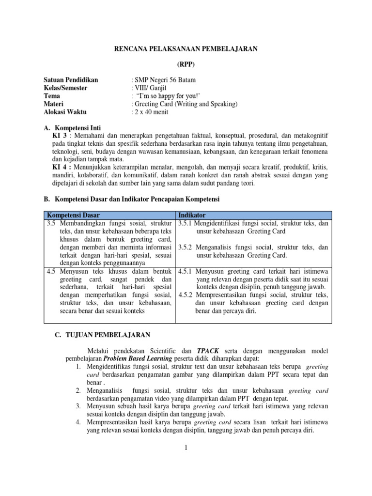 Instrumen PBL Greeting Card | PDF | Karier & Perkembangan | Sains & Matematika
