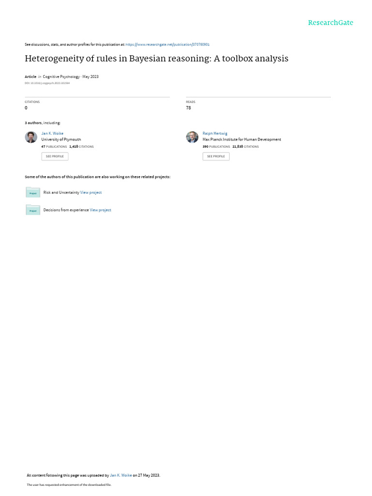 Gigerenzer - Heterogeneity of Rules in Bayesian Reasoning | PDF | Statistical Inference ...