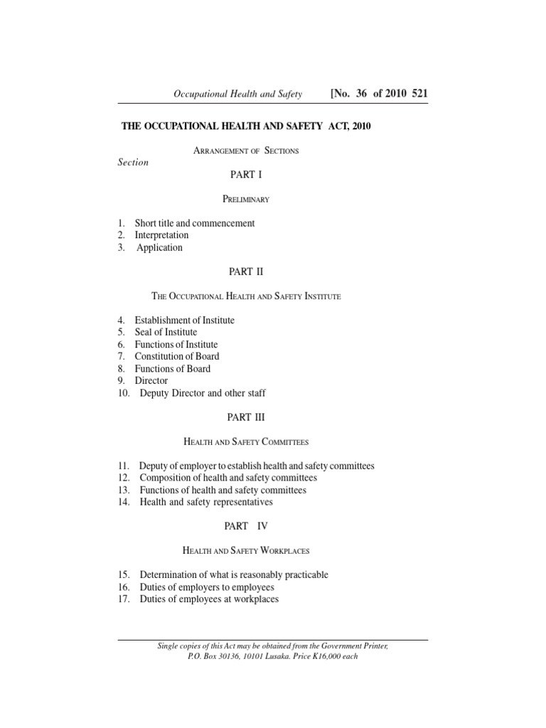 The Occupational Health and Safety Act - 2010 | PDF | Occupational ...