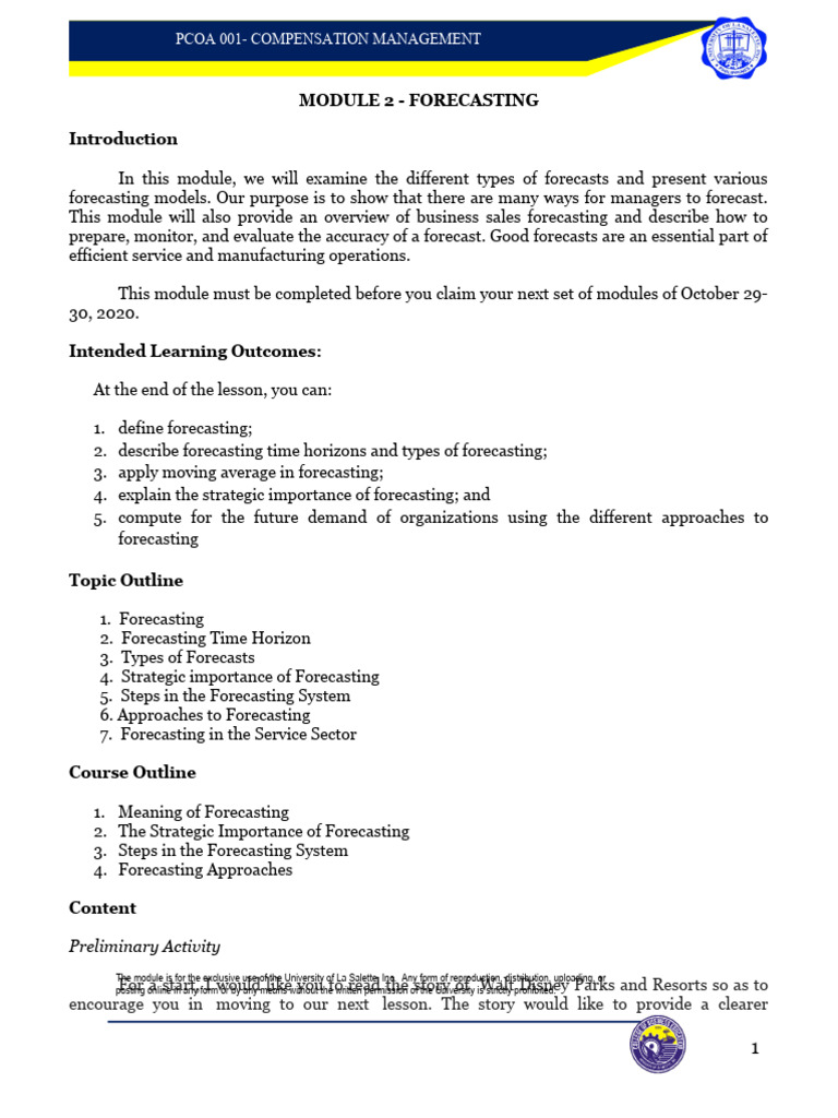 Module 2 Forecasting Pdf Forecasting Time Series