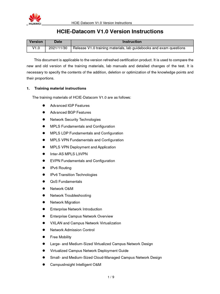 HCIE-Datacom V1.0 Version Description | PDF | Networking | Multiprotocol Label Switching