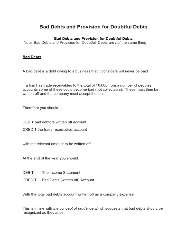 Bad Debts and Provision For Doubtful Deb | PDF | Debits And Credits ... Bad Debts and Provision For Doubtful Deb | PDF | Debits And Credits ...