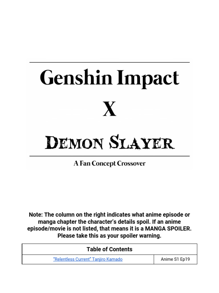 Genshin Impact X Demon Slayer Collab Pdf