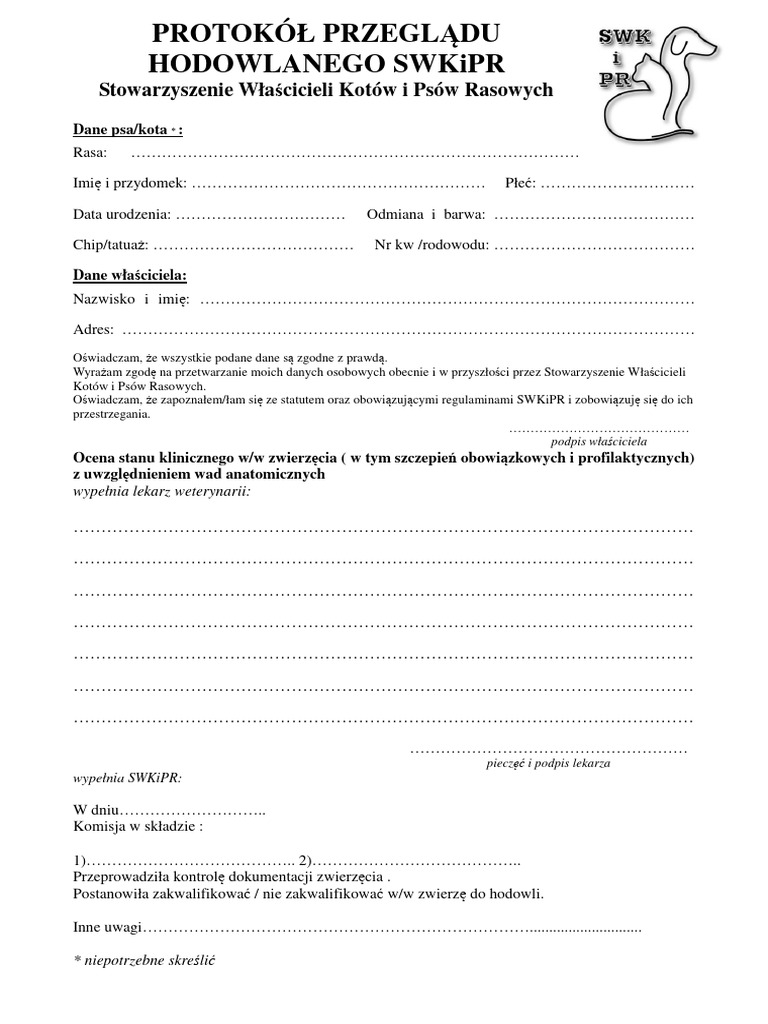 Protokol Przegladu Hodowlanego | PDF
