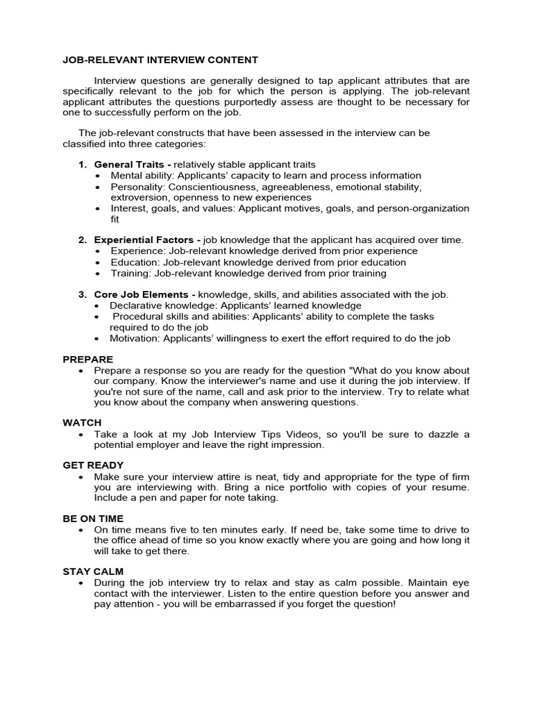 Job Interview Handouts Revised | PDF | Job Interview | Clothing