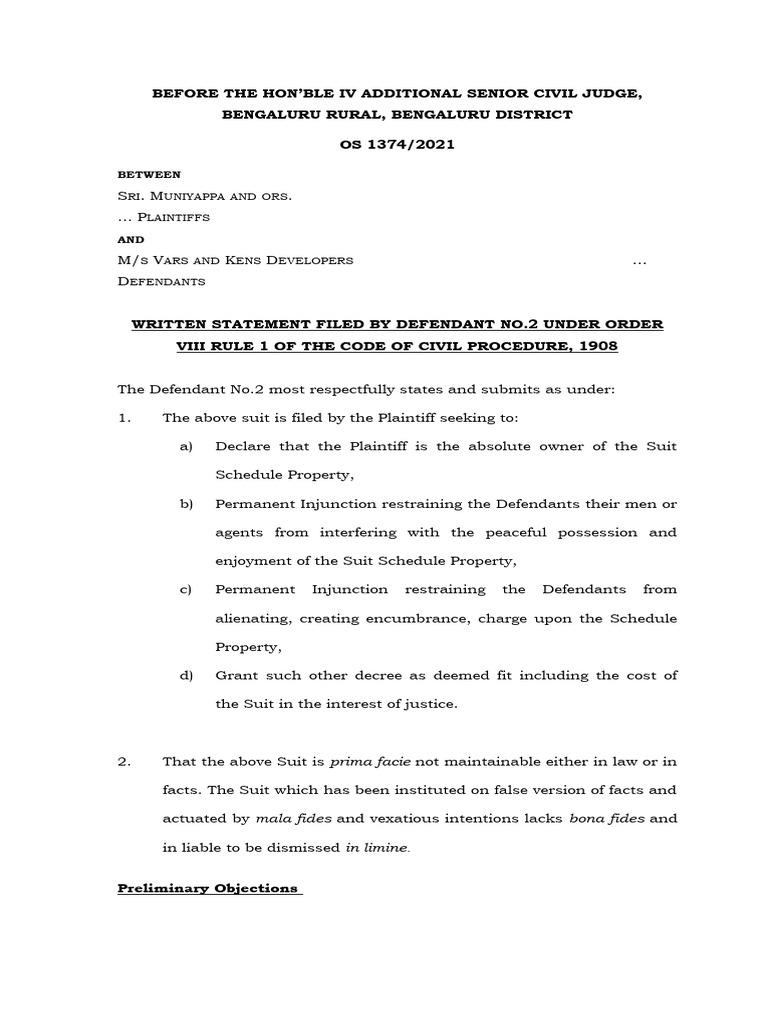 Written Statement in Property Dispute | PDF | Lawsuit | Judiciaries