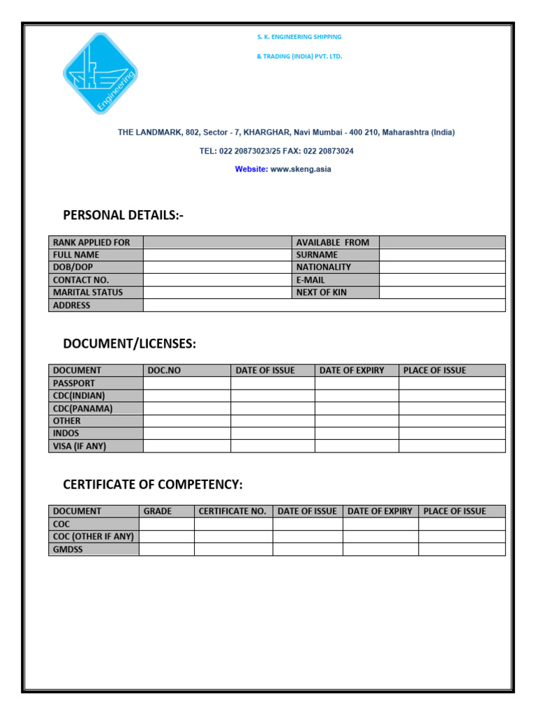 Skeng Application Form | PDF | Oil Tanker | Shipping