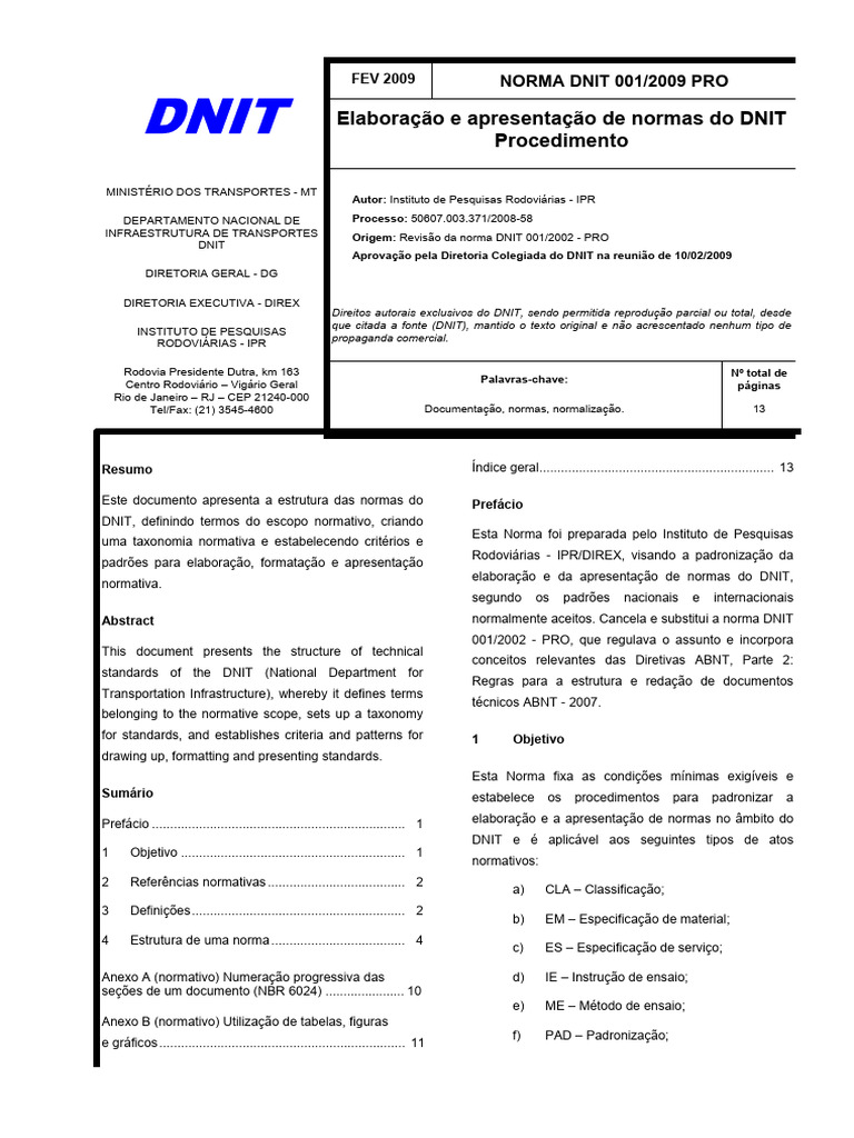Dnit 001 2009 Pro | PDF | Abstract (resumo) | Informação