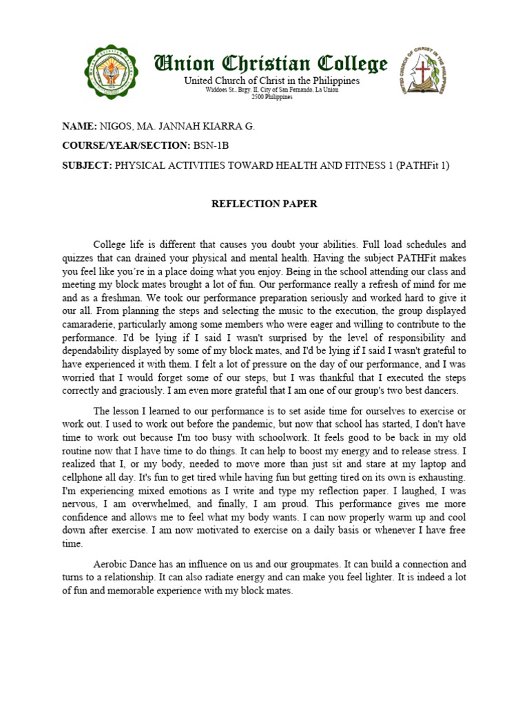 Reflection Paper Pathfit | PDF | Emotions | Psychological Concepts