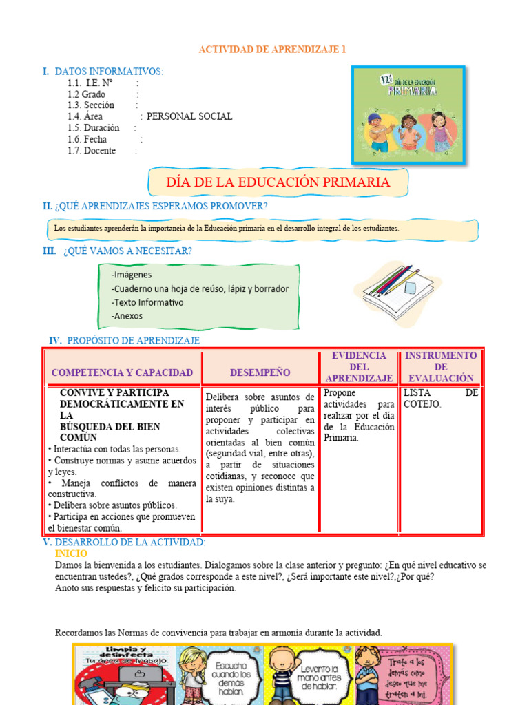 d1 A2 Sesion Ps. Día de La Educación Primaria Oki Doki | PDF | Educación primaria | Evaluación