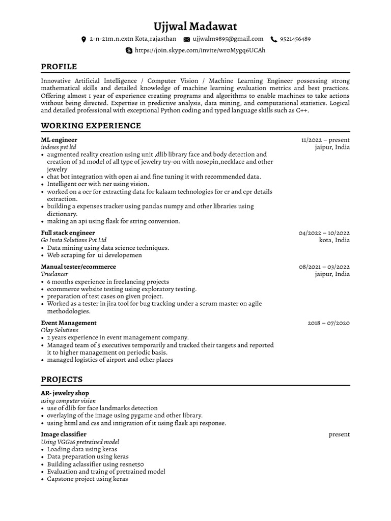 Ujjwal - Madawat - Resume - 15 06 2023 20 24 50 | PDF | Machine Learning | Optical Character ...