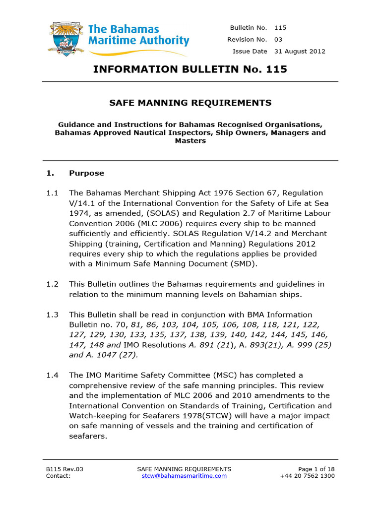 Information Bulletin No 115 - Safe Manning Requirements | PDF | Ships ...